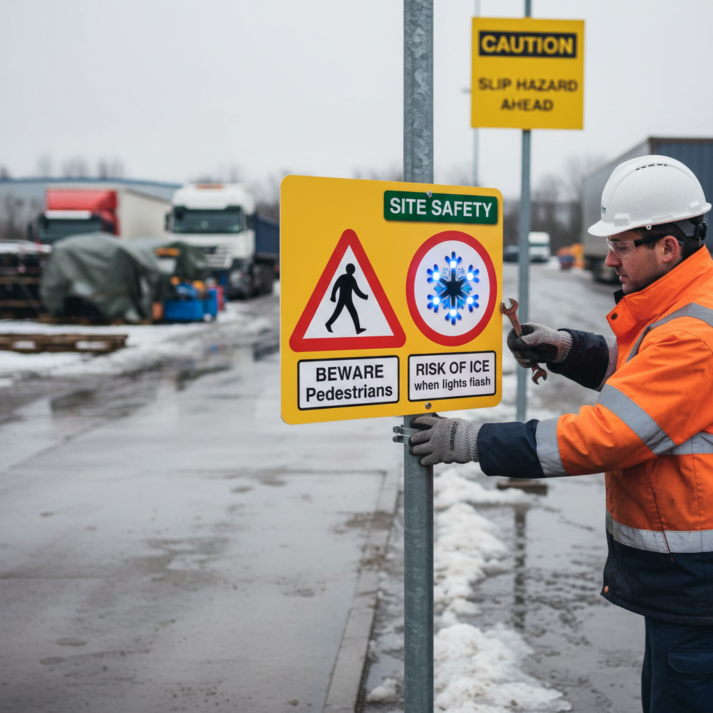 Ice Warning Flashing LED Site Safety Sign with Custom Logo